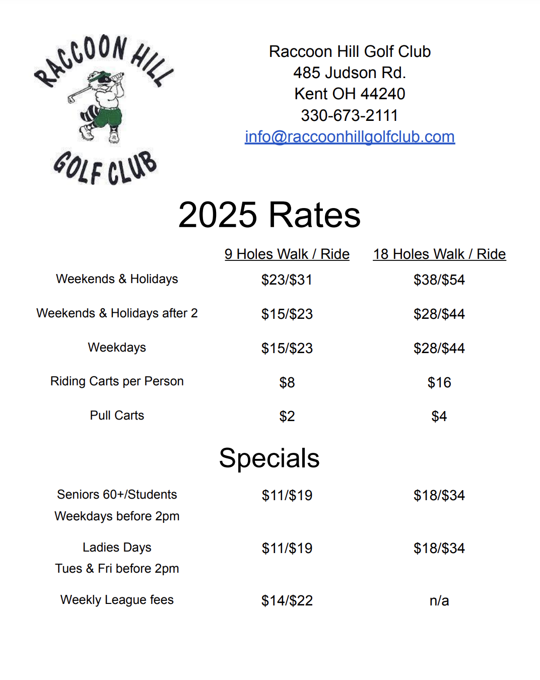 Rates – Raccoon Hill Golf Club
